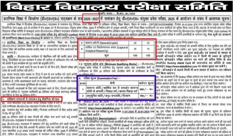 Bihar Deled Admission Form 2025-2027 Online, Eligibility Criteria, How ...